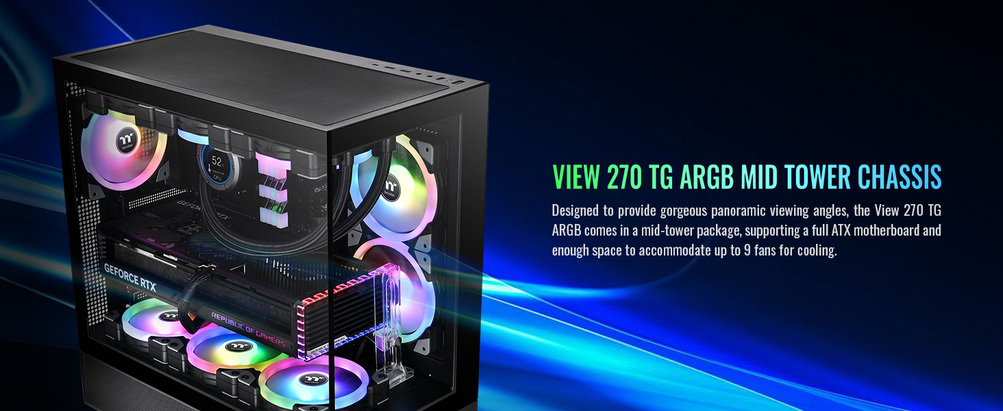 THERMALTAKE 270 TEMPERED GLASS CA-1Y7-00M1WN-00 ATX 1 ARGB FAN | PC Worth